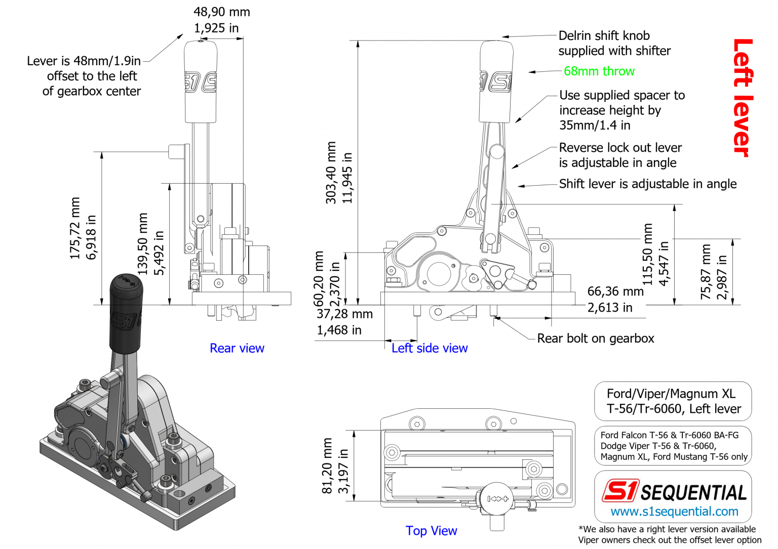 Sequential shifter : Ford/Viper T56/Tr6060 – S1 Sequential